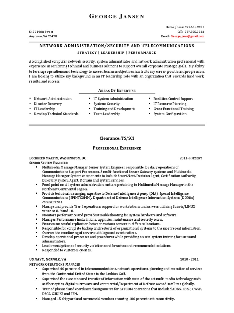 Resume Sample | PDF | Military Intelligence | System Administrator