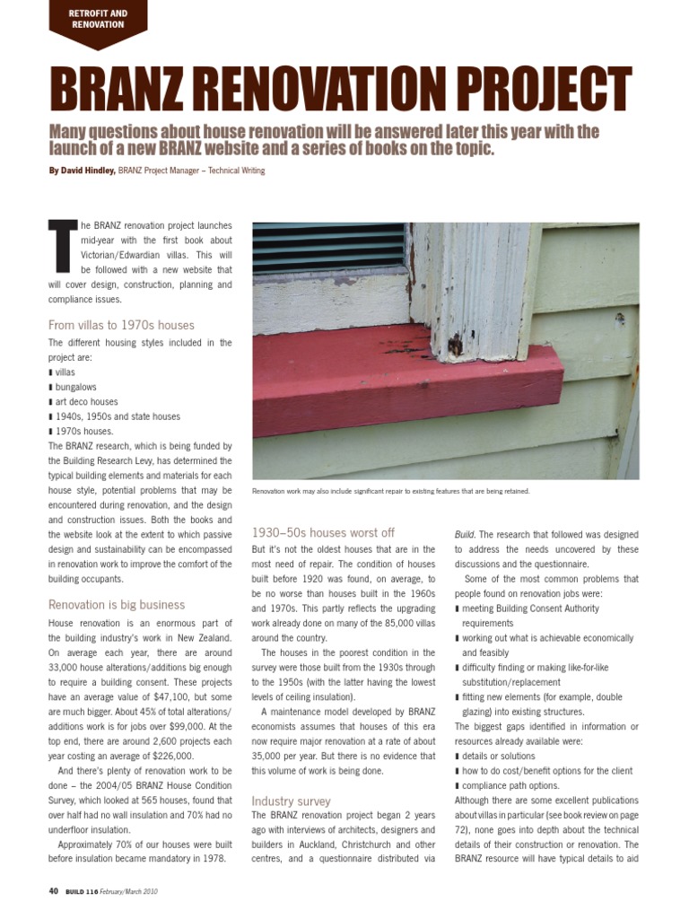 BUILD116 40 BRANZ Renovation Project | PDF | Renovation | Building ...