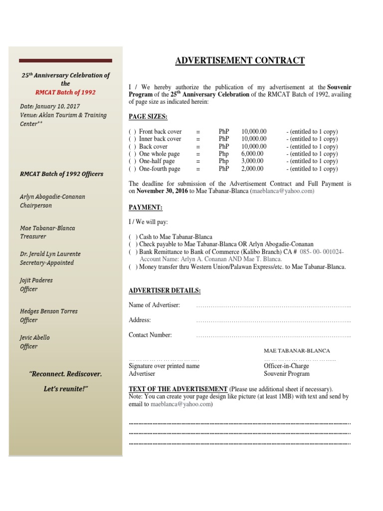Revised Advertising Contract Souvenir Program | PDF