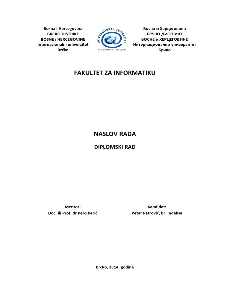 Naslovna Strana Za Diplomski Rad | PDF
