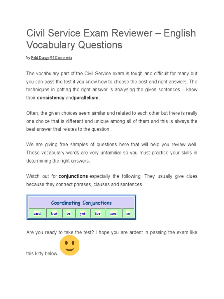 Civil Service Exam Reviewer - English Vocabulary Questions: Fehl Dungo ...