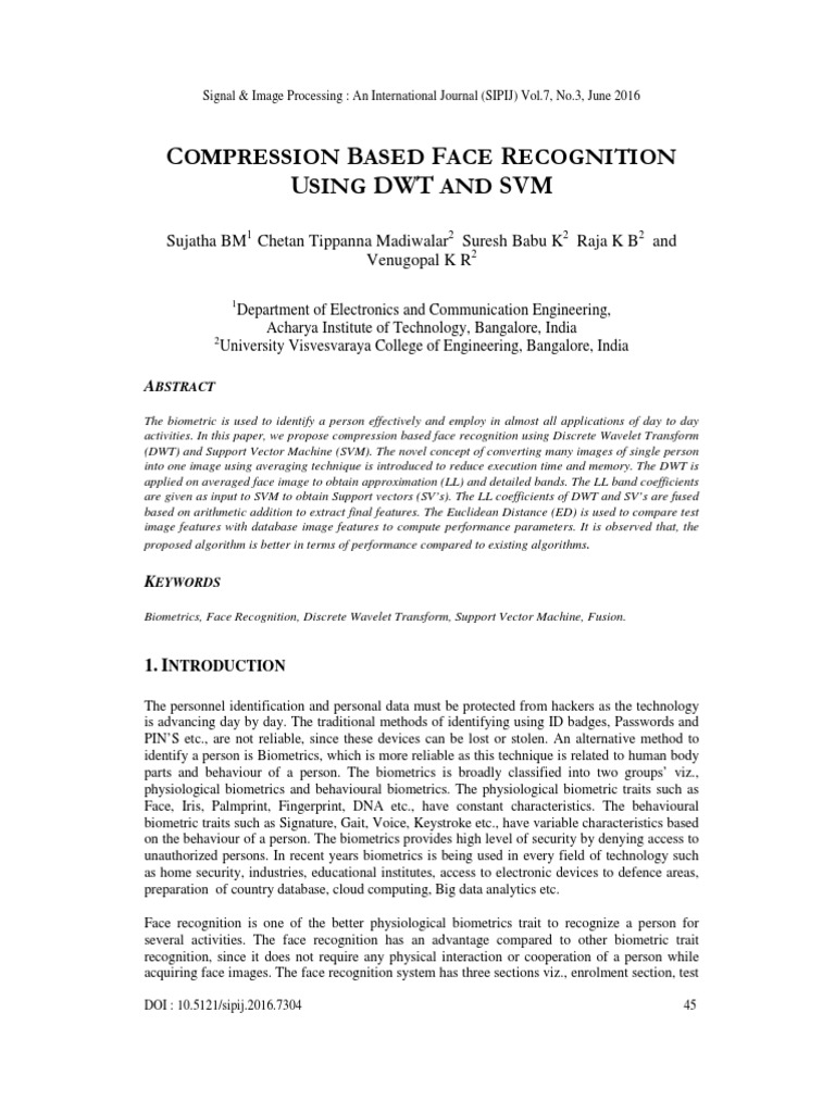 Compression Based Face Recognition Using Dwt And Svm Pdf Biometrics Matrix Mathematics