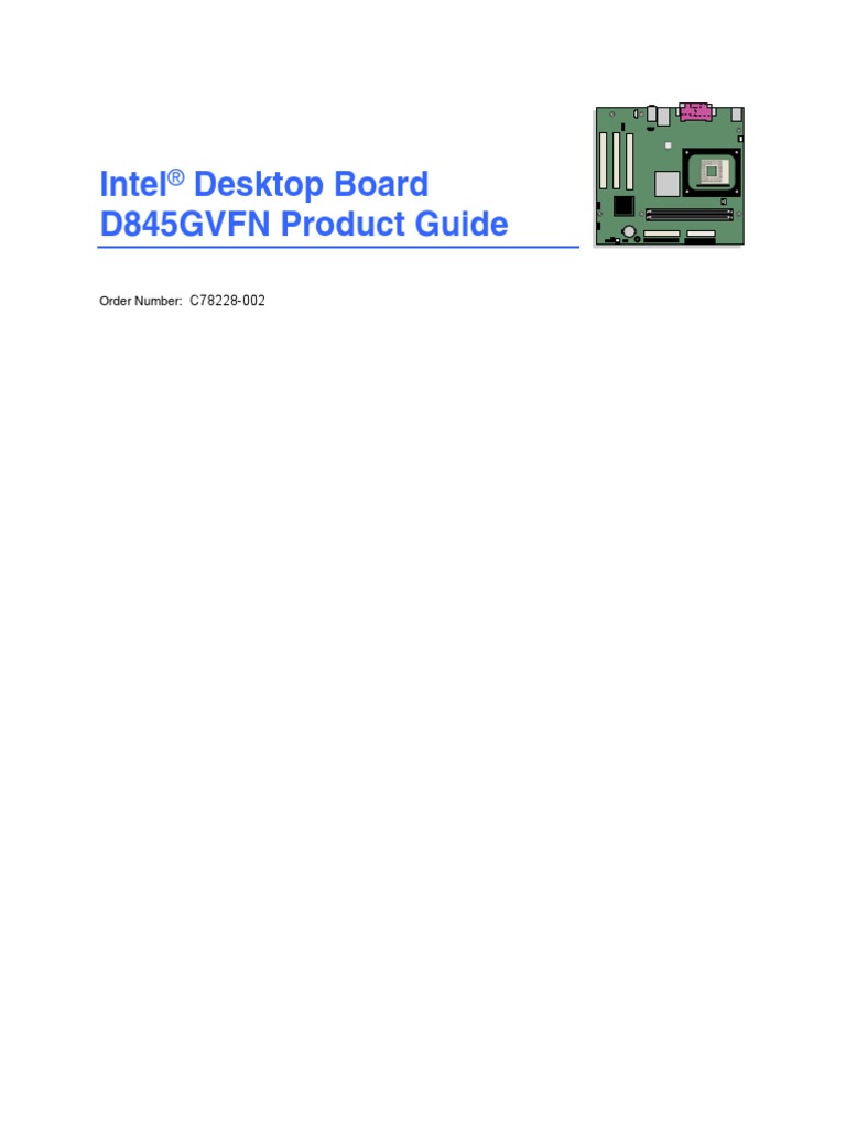 Intel Desktop Board D845GVFN Product Guide: Order Number | PDF | Bios | Electrical Connector