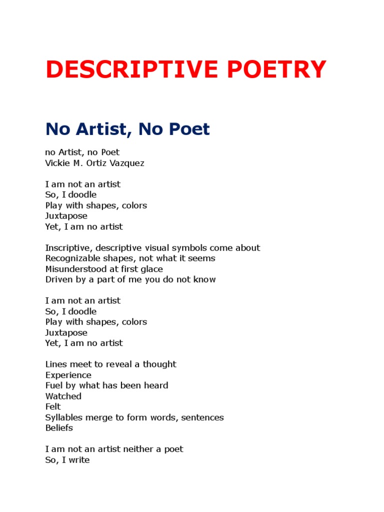 Descriptive Poetry: No Artist, No Poet | PDF | Poetry | Religion And Belief