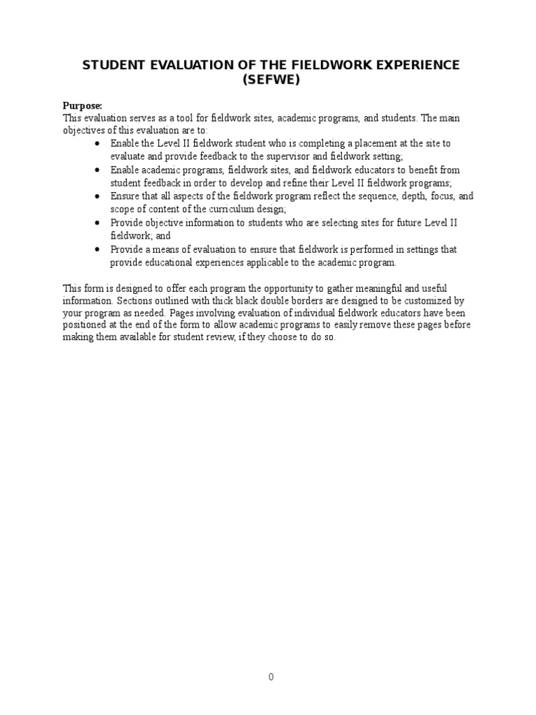 Student Evaluation of The Fieldwork Experience (Sefwe) | PDF ...