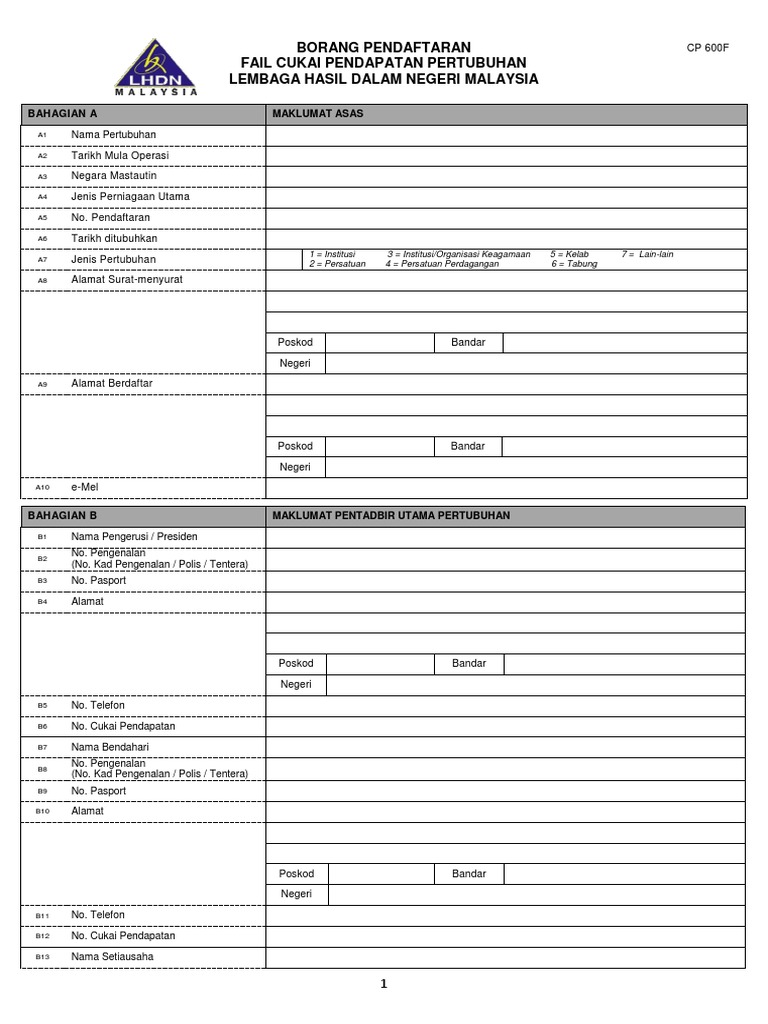 Borang Pendaftaran Fail Cukai Pendapatan Pertubuhan Lembaga Hasil Dalam ...