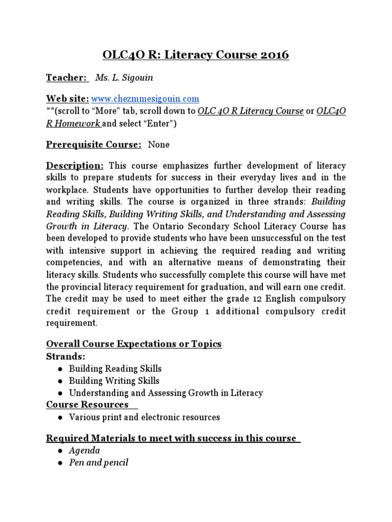 OLC4O Literacy Course Overview 2016 | PDF | Educational Assessment ...