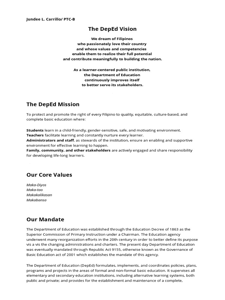 DepEd Mission and Vision Overview | PDF