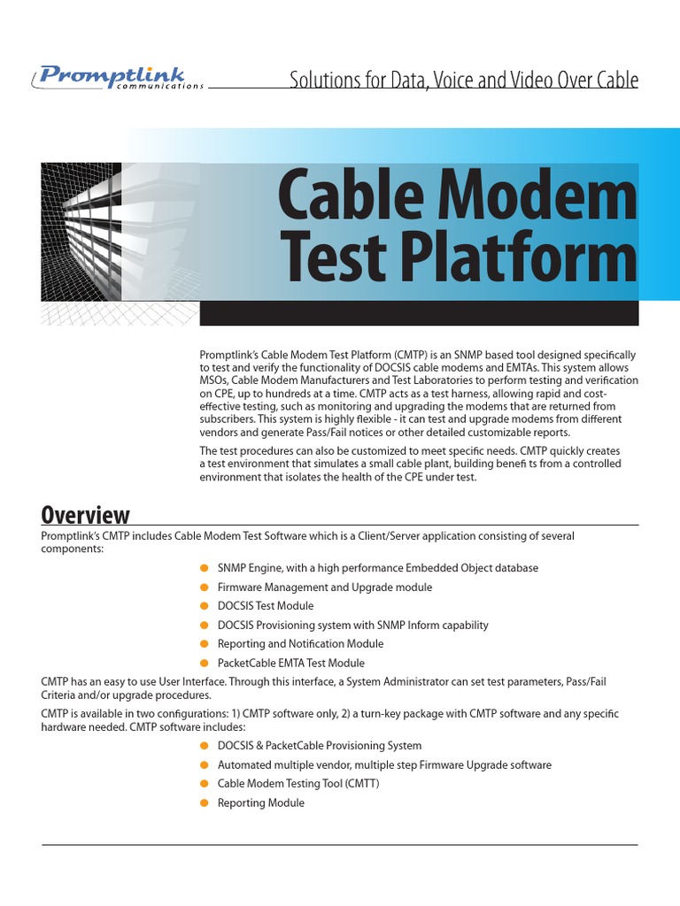 Promptlink - Cable Modem Test Platform | PDF | Provisioning | Modem