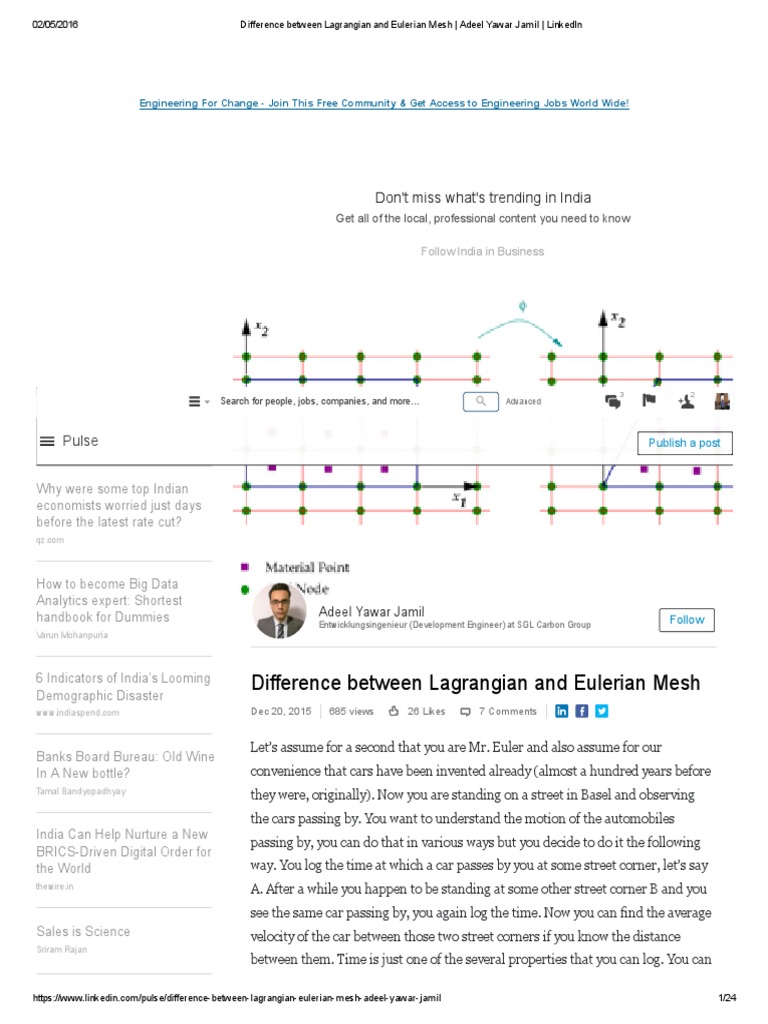 Difference Between Lagrangian and Eulerian Mesh - Adeel Yawar Jamil - LinkedIn | PDF | Continuum ...