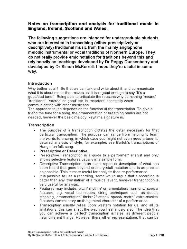 Basic Notes On Transcription and Analysi PDF | PDF | Musical Notation ...