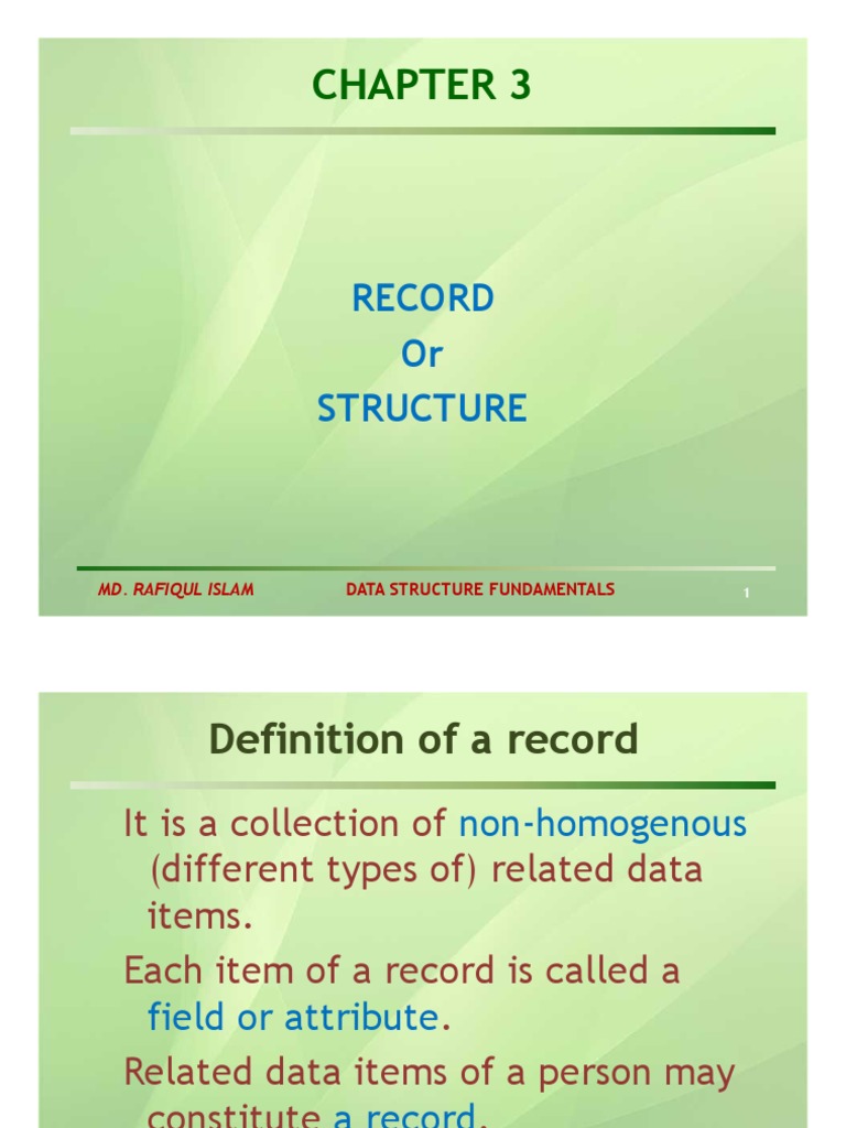 Data Structure (Rafiq Sir) - Chapter 3 - Record or Structure | PDF ...