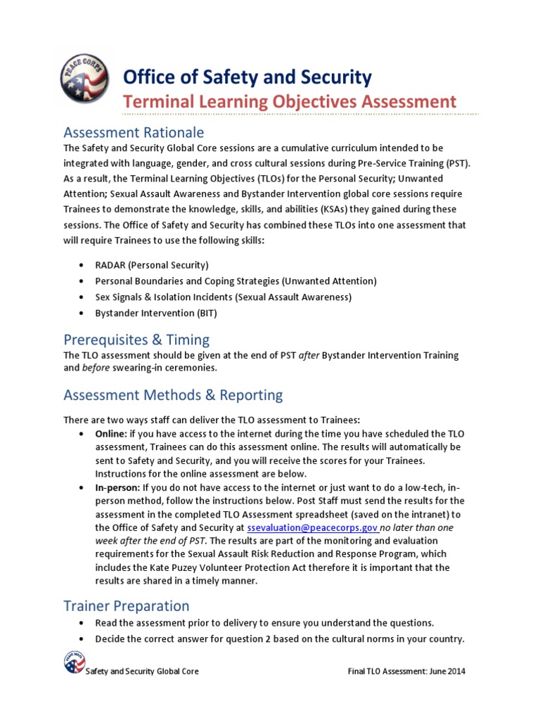 Safety and Security TLO Assessment Guide | PDF | Educational Assessment ...