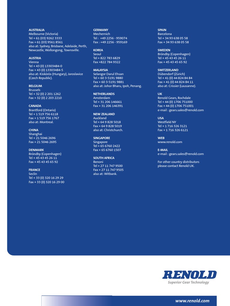 Renold International Directory of Gearbox Locations and Contact Details ...