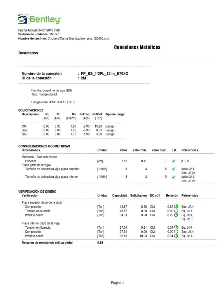 Reporte de RAM Connection Standalone V8i Uniones de Escalera | PDF