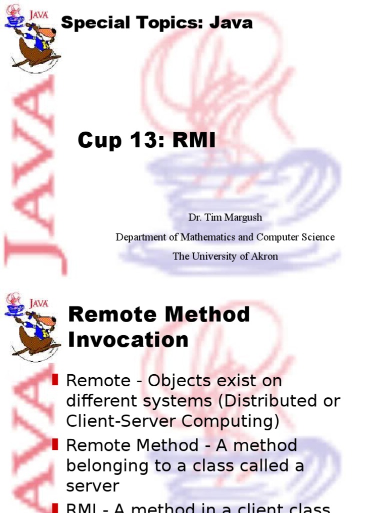 Cup 13: RMI: Special Topics: Java | PDF | Java (Programming Language) | Object (Computer Science)