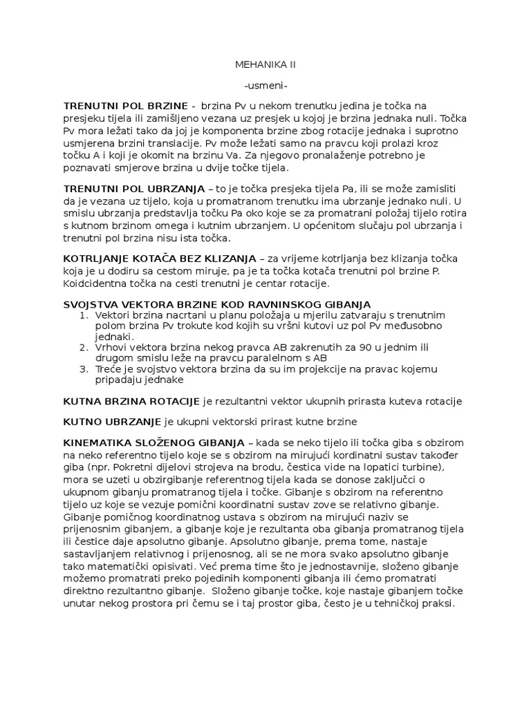 MEHANIKA II Usmeni | PDF