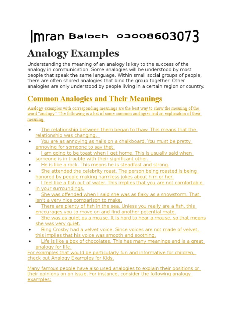 Analogy Examples: Common Analogies and Their Meanings | Download Free ...