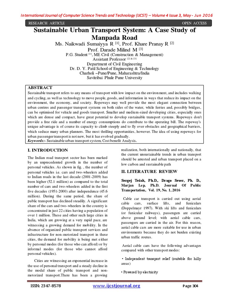 Sustainable Urban Transport System: A Case Study of Manpada Road | PDF ...