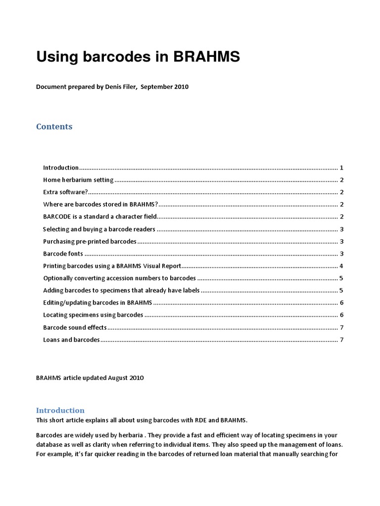 Barcodes in Brahms | PDF | Barcode | Databases