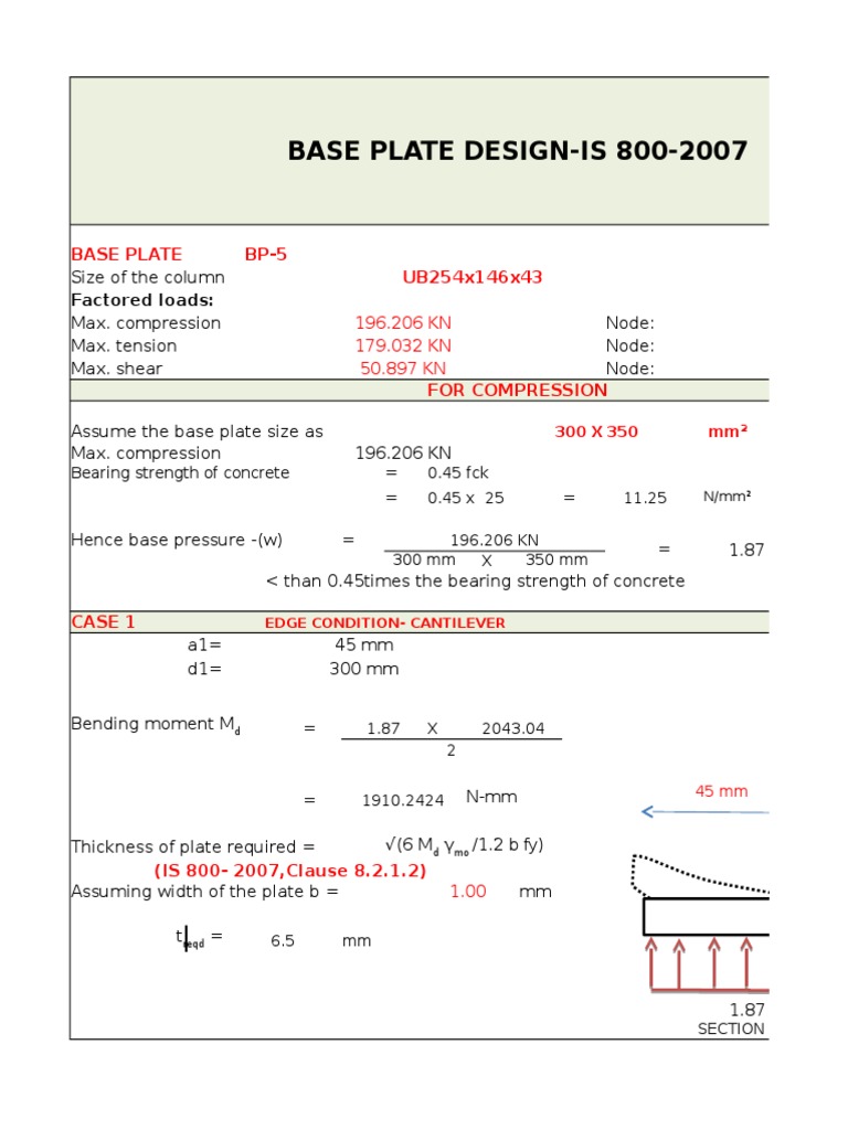 Design of Base Plate As Per IS800 | PDF | Column | Screw