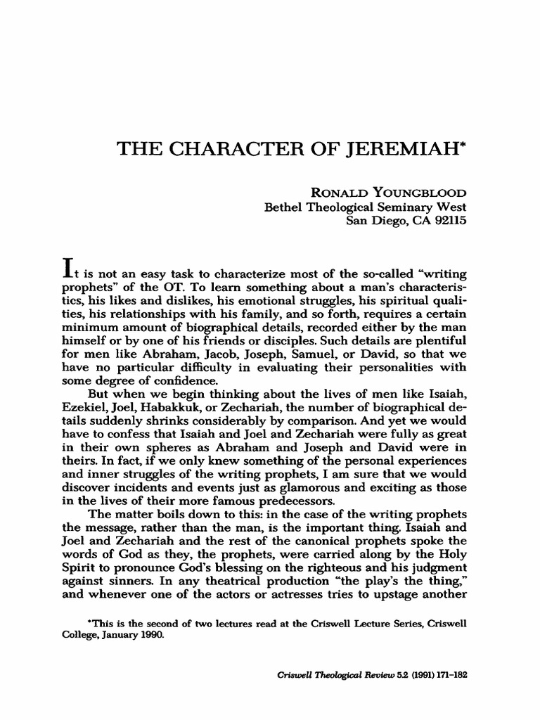 The Character of Jeremiah PDF | Jeremiah | Sermon