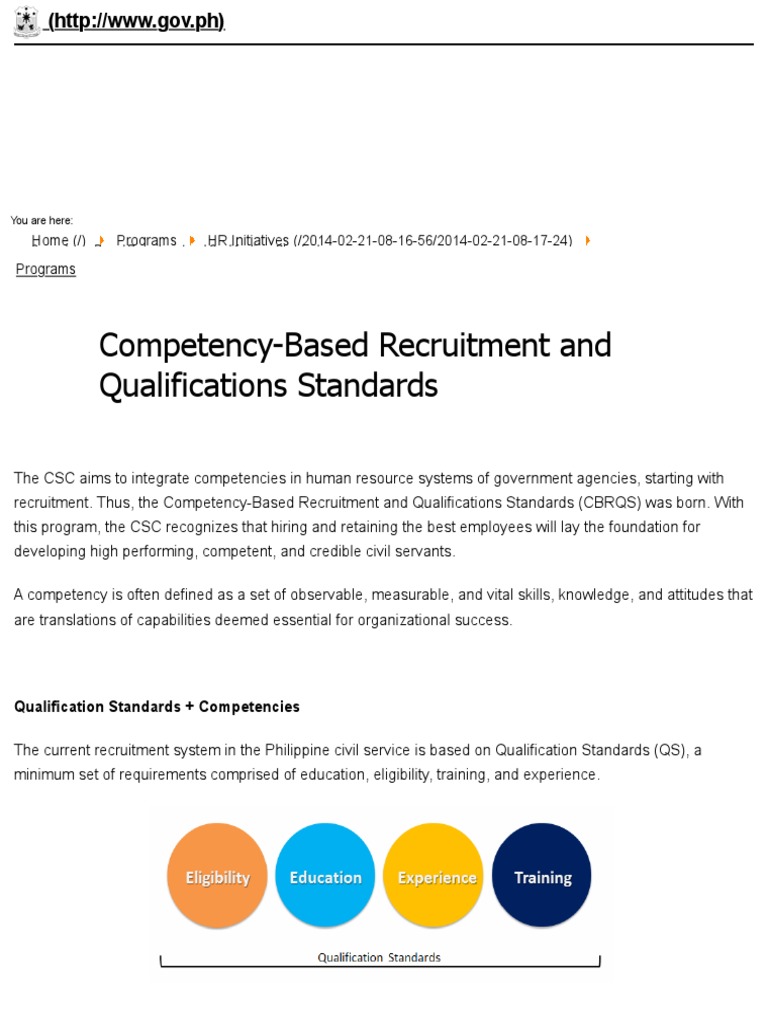 CSC - Competency-Based Recruitment and Qualifications Standards | Competence (Human Resources ...