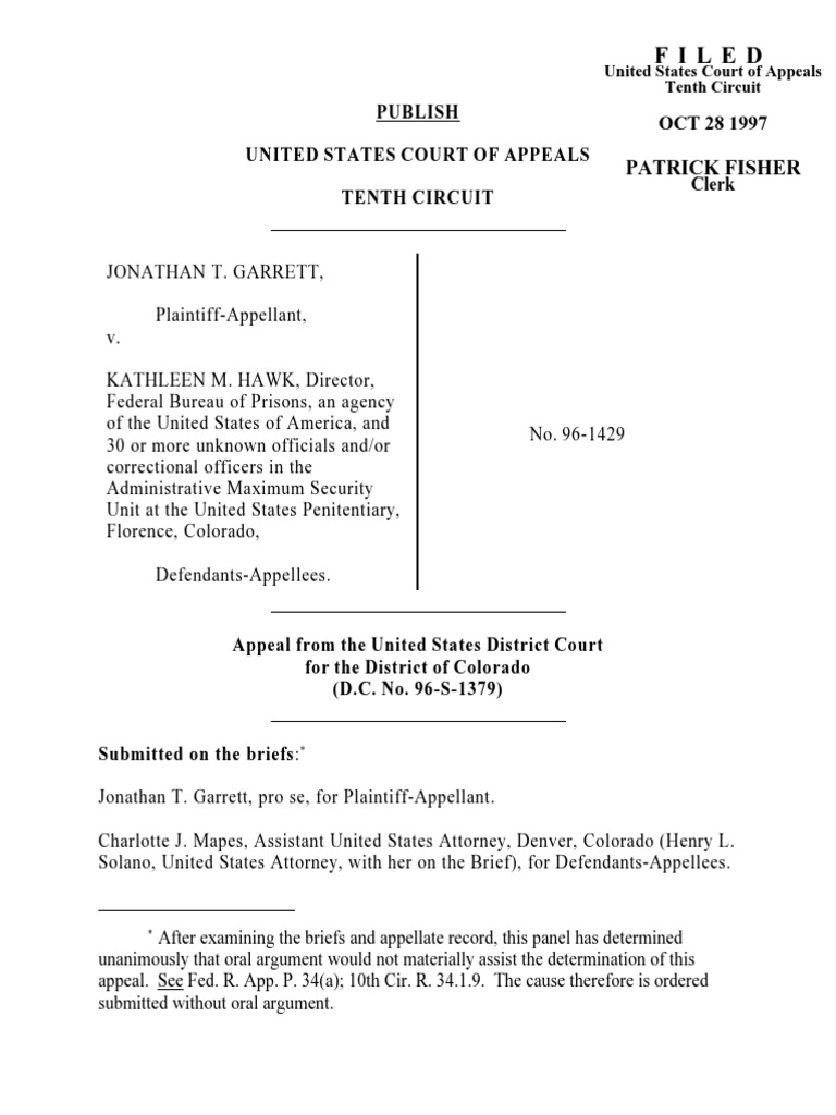 Garrett v. Hawk, 10th Cir. (1997) | PDF | Bivens V. Six Unknown Named ...