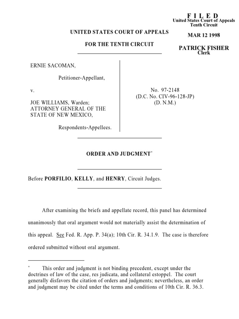 Sacoman v. Williams, 10th Cir. (1998) | Cross Examination | Witness