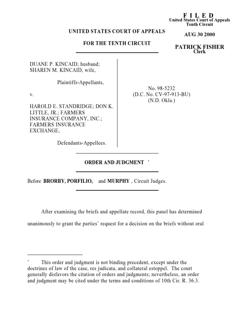 Tenth Circuit Court Affirms Kincaid Case Judgment | PDF | Negligence ...