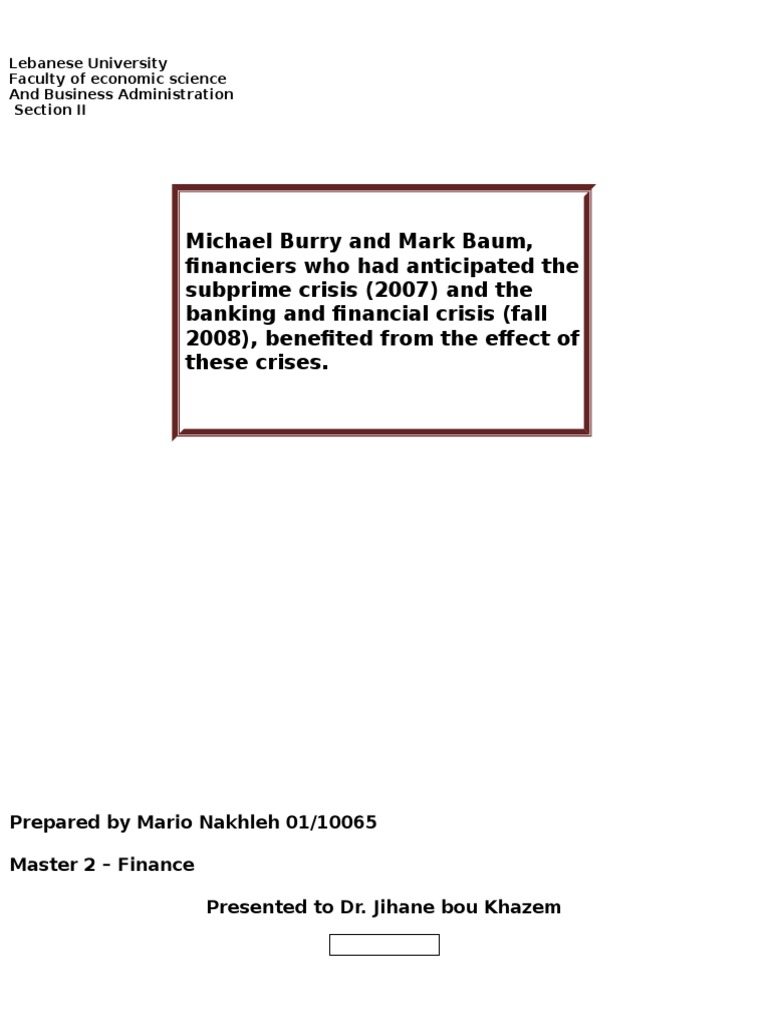 Michael Burry and Mark Baum | PDF | Collateralized Debt Obligation ...