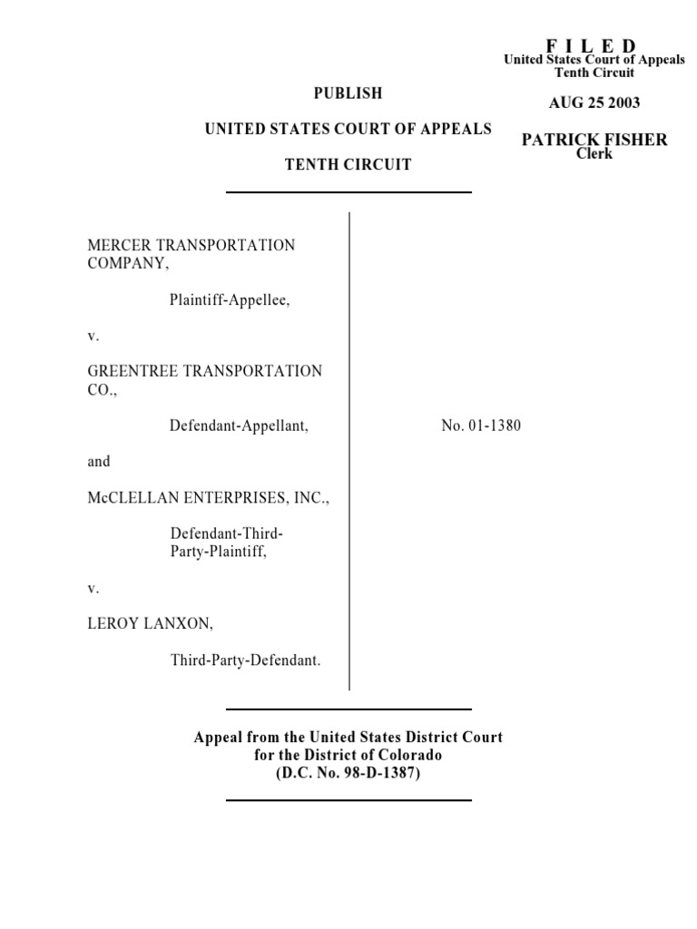 Mercer Transport. v. Greentree Trans., 10th Cir. (2003) | PDF | Summary ...