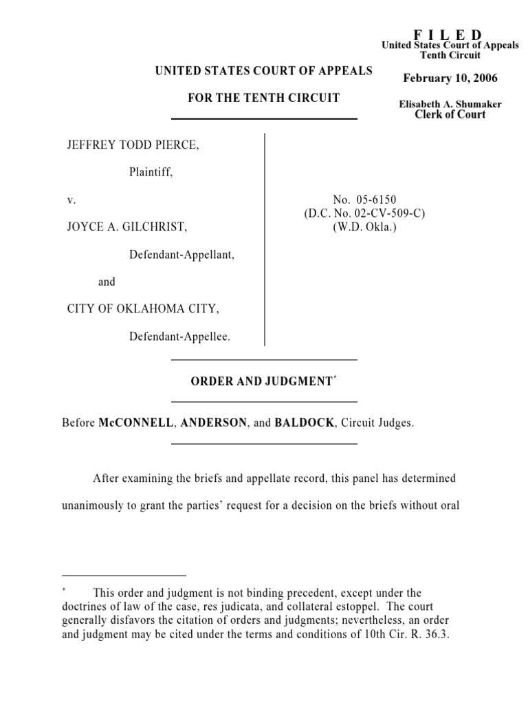 Pierce v. Gilchrist, 10th Cir. (2006) | PDF | Supplemental Jurisdiction ...