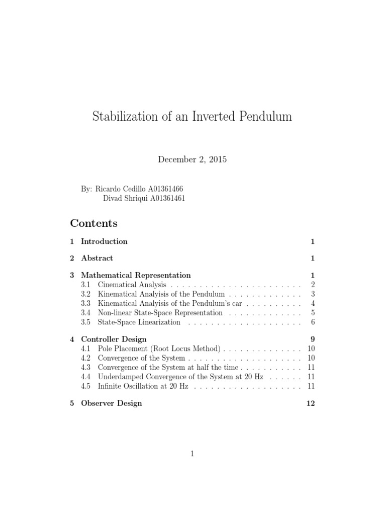 Inverted Pendulum 1 | PDF | Control Theory | Nonlinear System