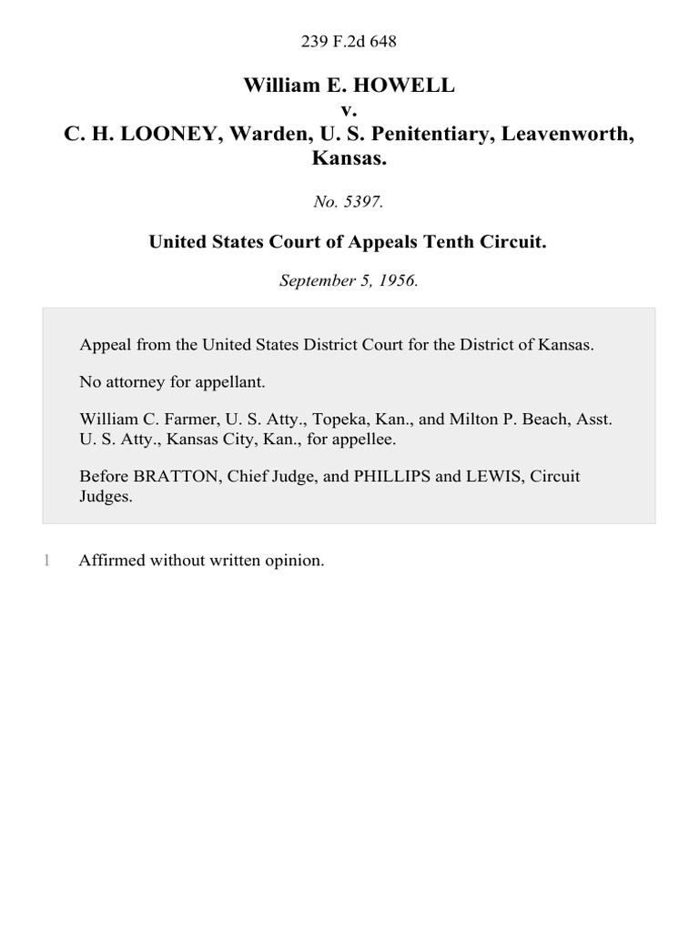 William E. Howell v. C. H. Looney, Warden, U. S. Penitentiary ...