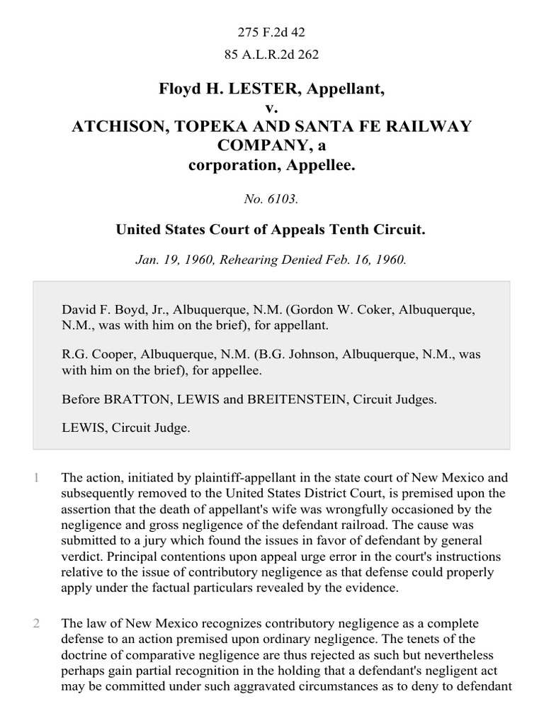 Floyd H. Lester v. Atchison, Topeka and Santa Fe Railway Company, A ...