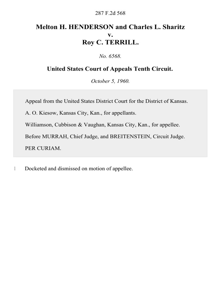 Melton H. Henderson and Charles L. Sharitz v. Roy C. Terrill, 287 F.2d ...