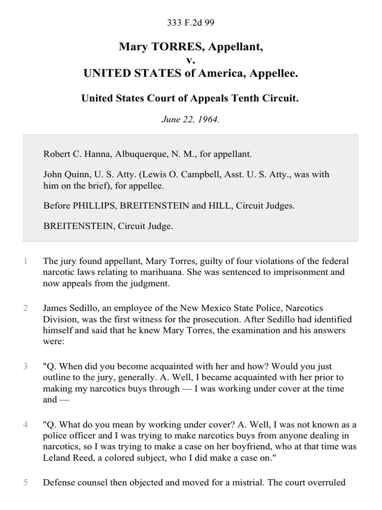 Mary Torres v. United States Appeal Summary | PDF | Law