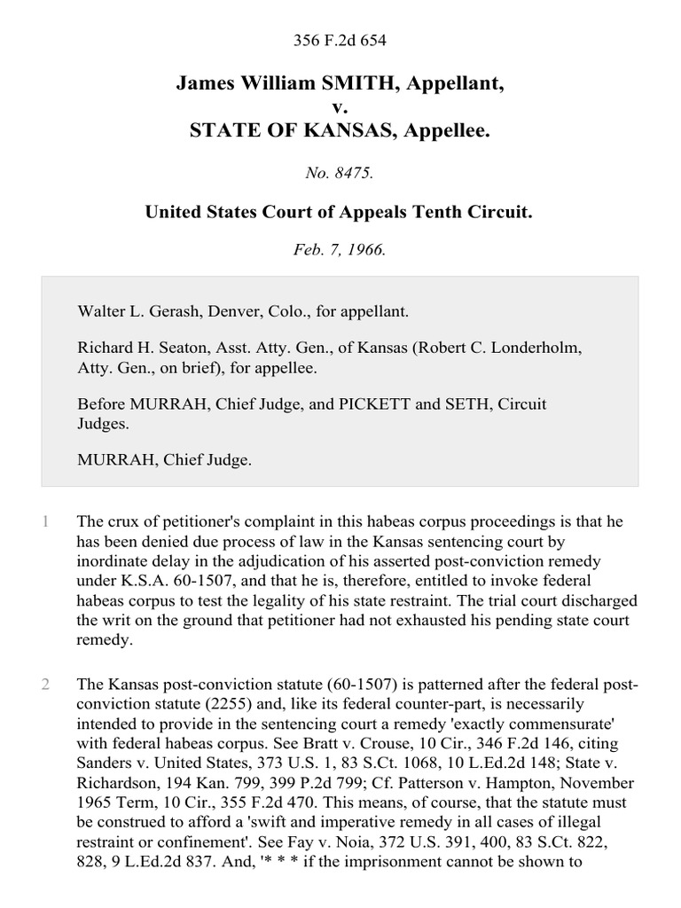 James William Smith v. State of Kansas, 356 F.2d 654, 10th Cir. (1966 ...