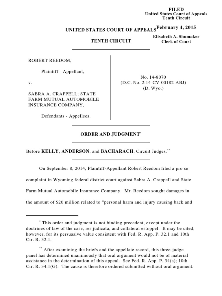 Reedom v. Crappell, 10th Cir. (2015) | PDF | Precedent | Complaint
