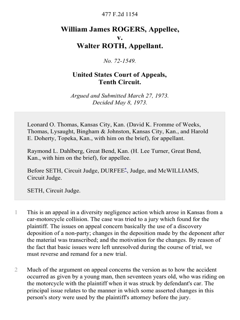 William James Rogers v. Walter Roth, 477 F.2d 1154, 10th Cir. (1973 ...