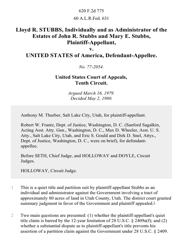 Lloyd R. Stubbs, Individually and As Administrator of The Estates of ...