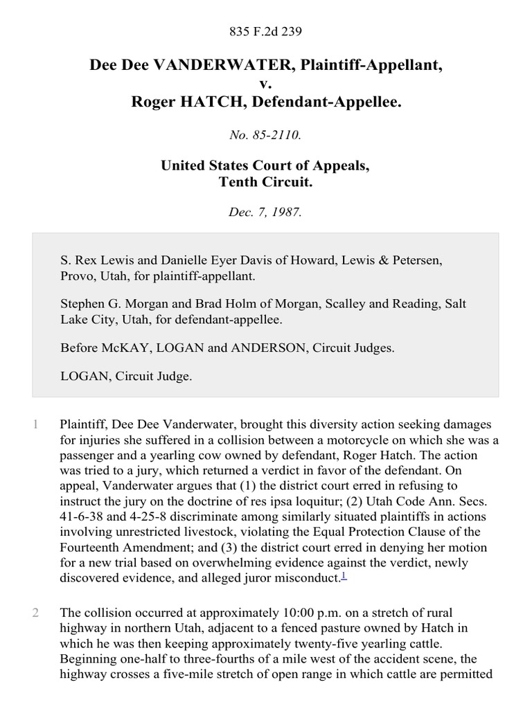 Dee Dee Vanderwater v. Roger Hatch, 835 F.2d 239, 10th Cir. (1987 ...