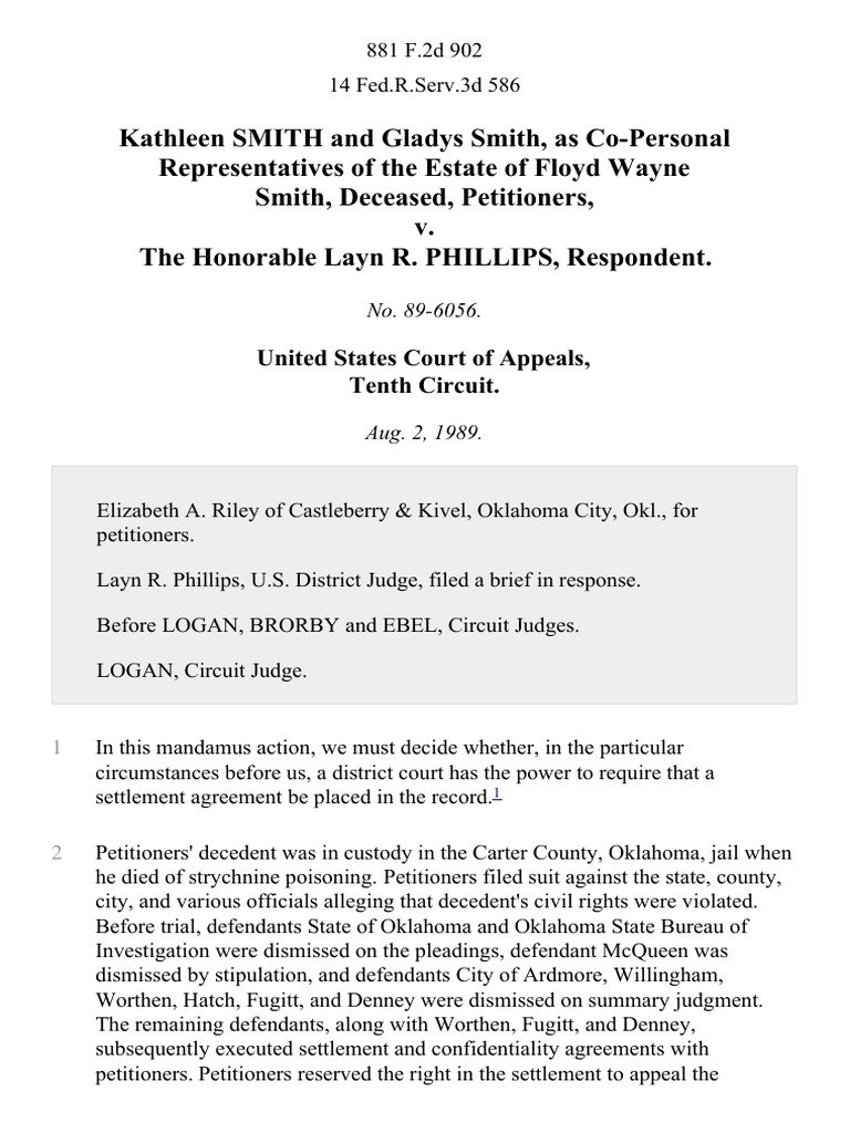 Kathleen Smith and Gladys Smith, As Co-Personal Representatives of The ...