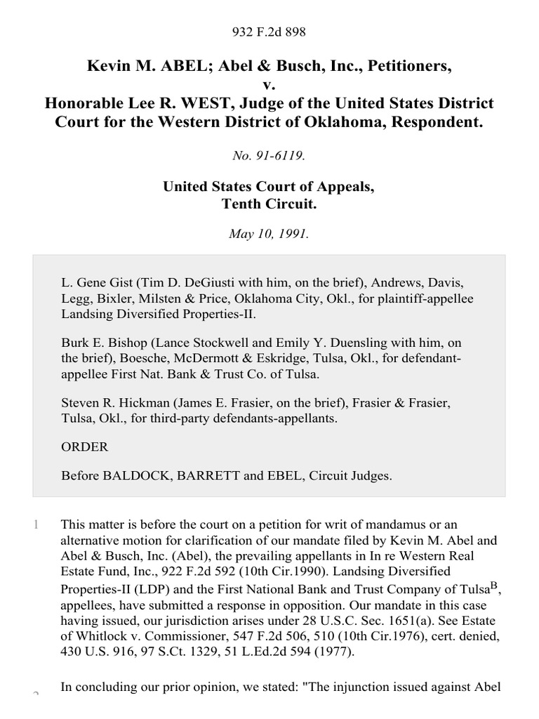 Kevin M. Abel Abel & Busch, Inc. v. Honorable Lee R. West, Judge of The ...