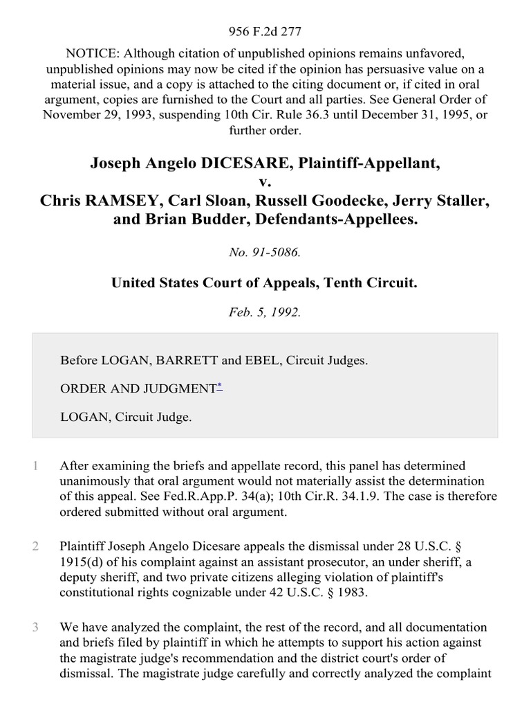 Joseph Angelo Dicesare v. Chris Ramsey, Carl Sloan, Russell Goodecke ...