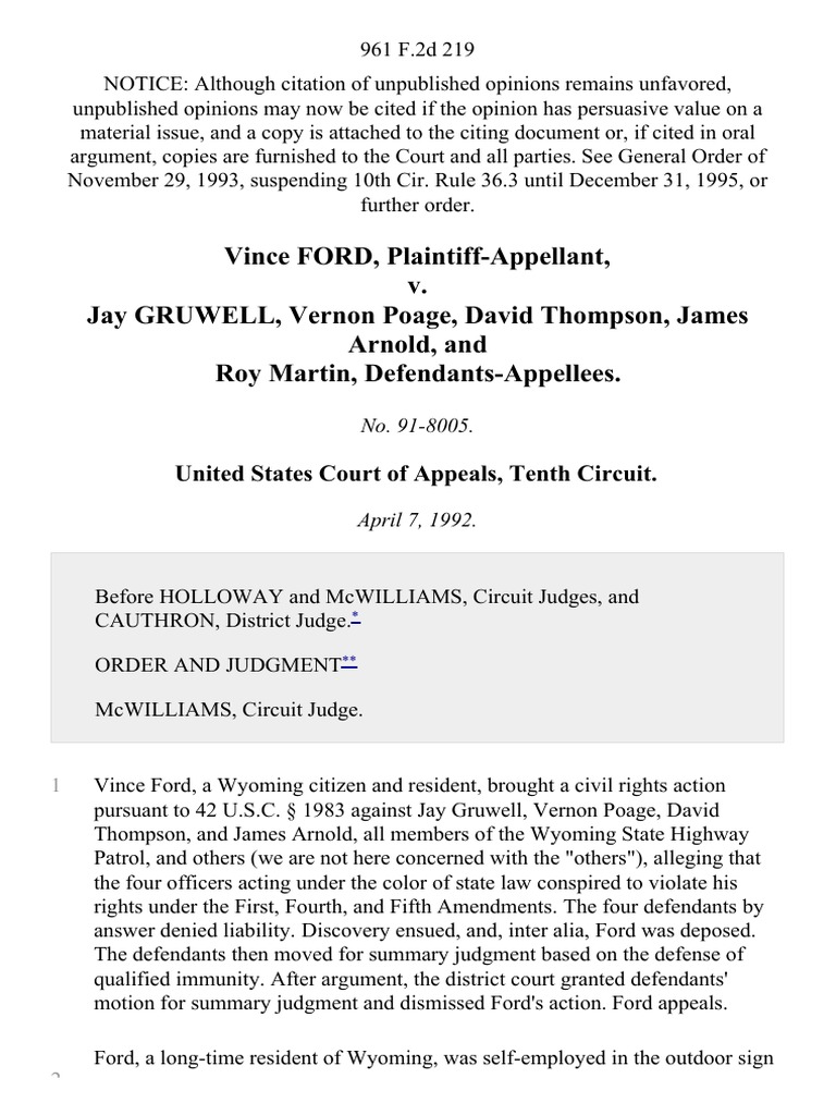 Vince Ford v. Jay Gruwell, Vernon Poage, David Thompson, James Arnold ...