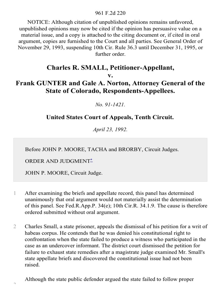 Charles R. Small v. Frank Gunter and Gale A. Norton, Attorney General ...