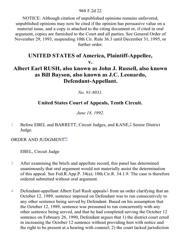 United States v. Albert Earl Rush, Also Known As John J. Russell, Also ...