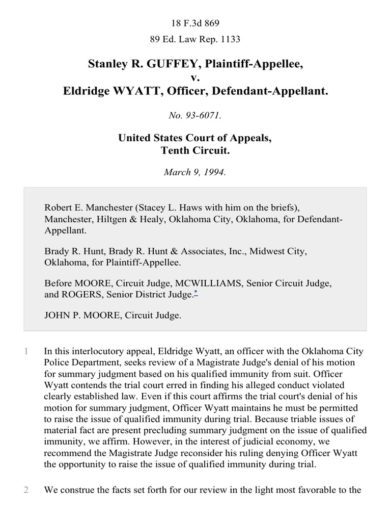 Stanley R. Guffey v. Eldridge Wyatt, Officer, 18 F.3d 869, 10th Cir ...